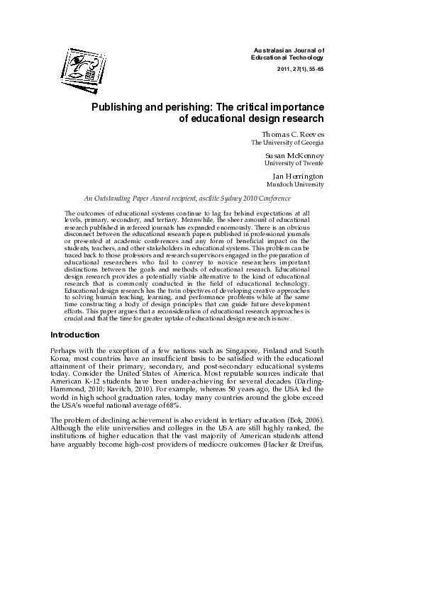 (PDF) Publishing and perishing: The critical importance of educational ...