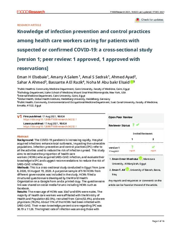 (PDF) Knowledge of infection prevention and control practices among ...