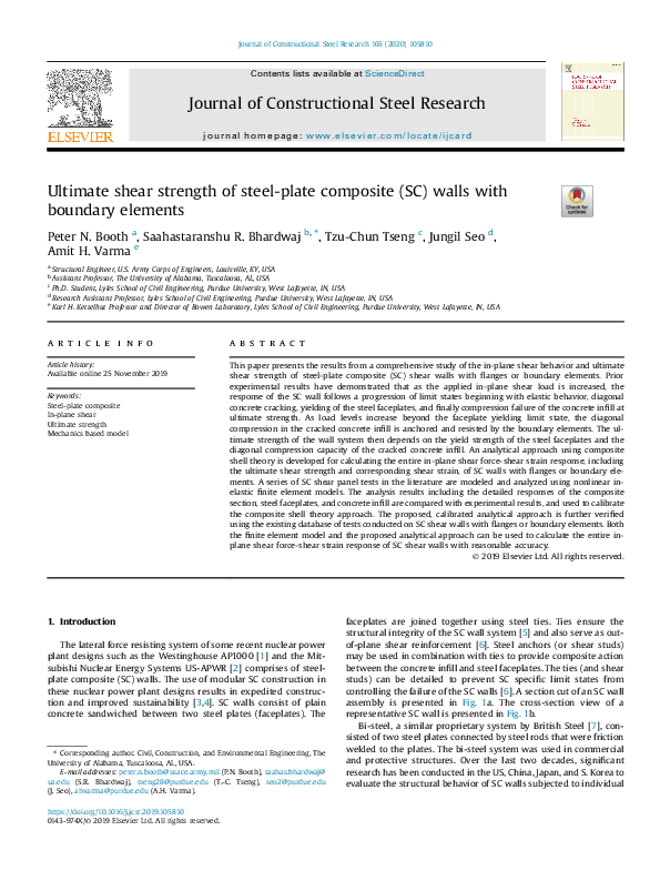 (PDF) Ultimate shear strength of steel-plate composite (SC) walls with ...