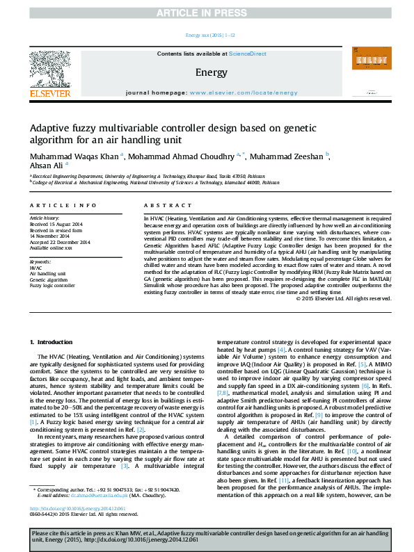 Pdf Adaptive Fuzzy Multivariable Controller Design Based On Genetic