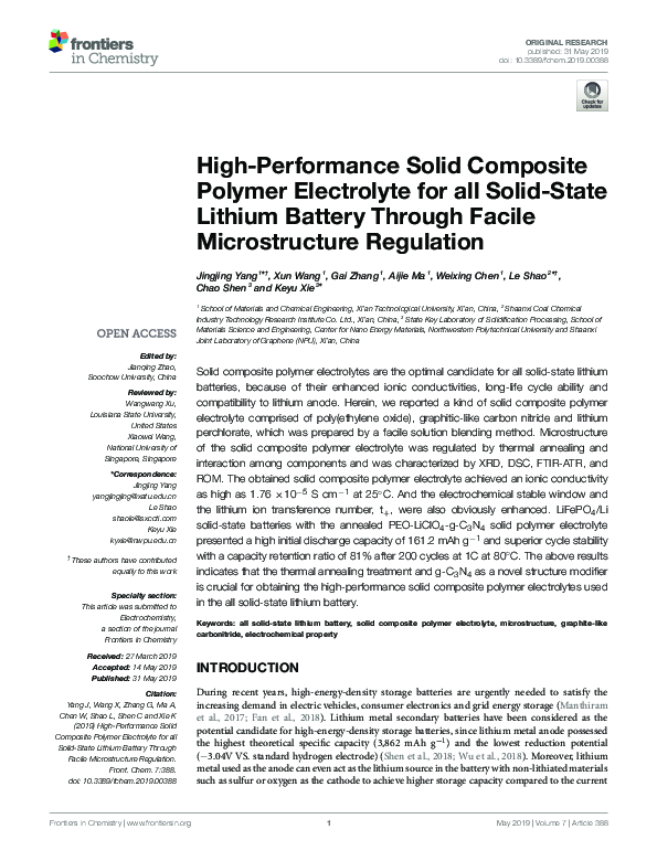 (PDF) High-Performance Solid Composite Polymer Electrolyte for all Solid-State Lithium Battery ...