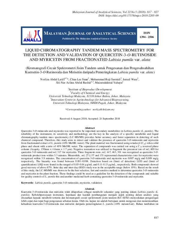 (PDF) LIQUID CHROMATOGRAPHY TANDEM MASS SPECTROMETRY FOR THE DETECTION AND VALIDATION OF ...
