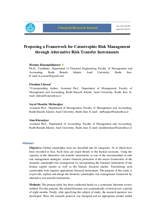 (PDF) Proposing a Framework for Catastrophic Risk Management through ...