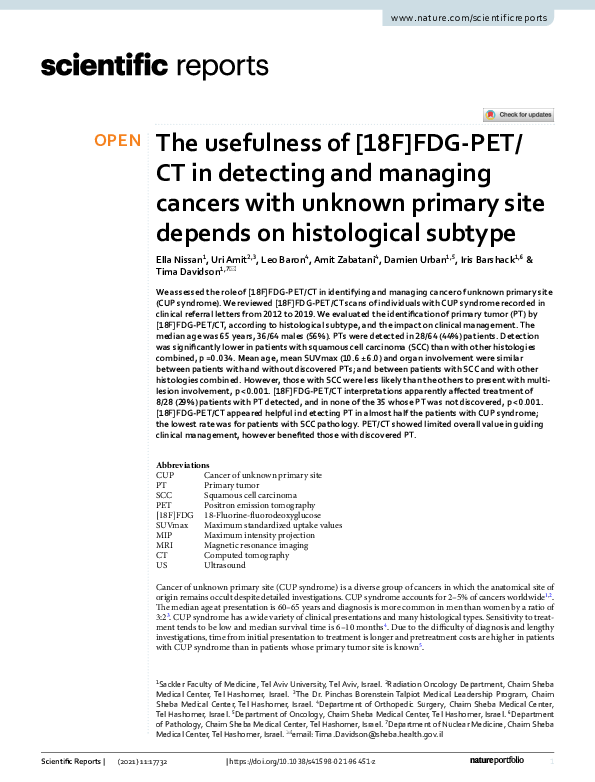 (PDF) The usefulness of [18F]FDG-PET/CT in detecting and managing cancers with unknown primary ...