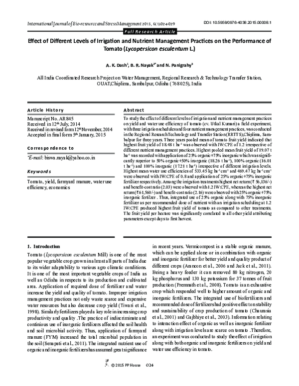 Pdf Effect Of Different Levels Of Irrigation And Nutrient Management Practices On The