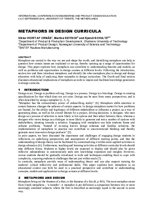 (PDF) Metaphors in Design Curricula