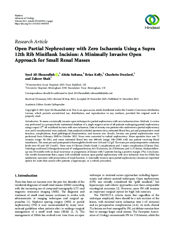 (PDF) Open Partial Nephrectomy with Zero Ischaemia Using a Supra 12th ...