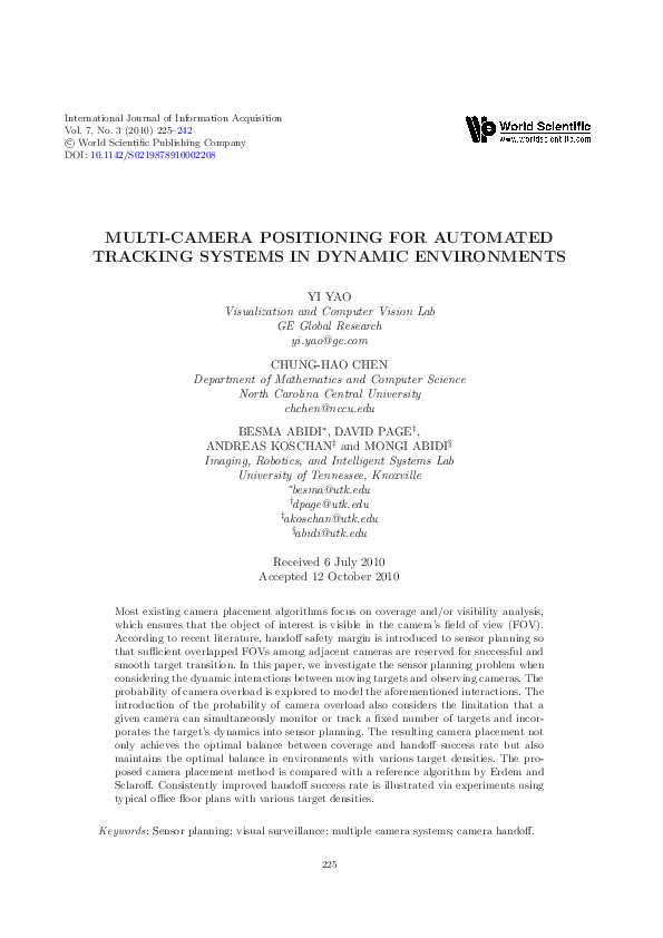 (PDF) Multi-Camera Positioning for Automated Tracking Systems in Dynamic Environments