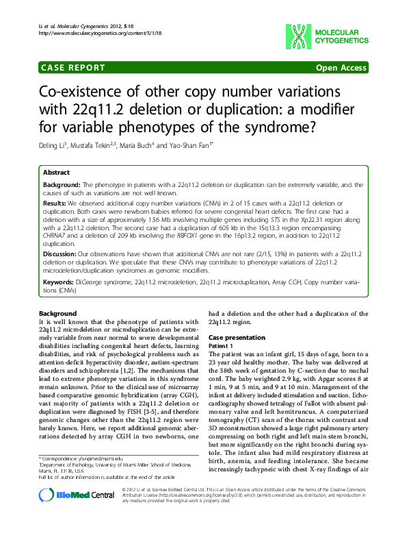 (PDF) Co-existence of other copy number variations with 22q11.2 ...
