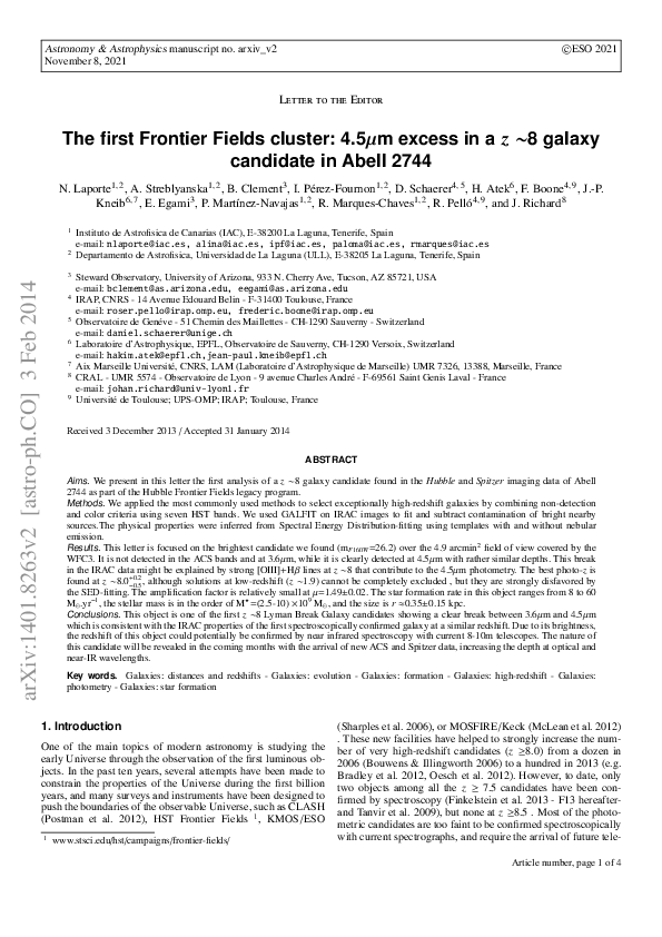 (PDF) Letter to the Editor The first Frontier Fields cluster: 4.5µm ...