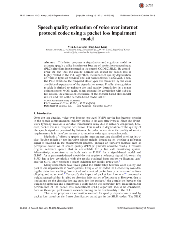 (PDF) Speech Quality Estimation of Voice over Internet Protocol: A Real-World Application of ...