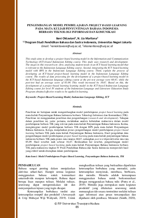 (PDF) Pengembangan Model Pembelajaran Project Based Learning Pada Mata Kuliah Penyuntingan ...