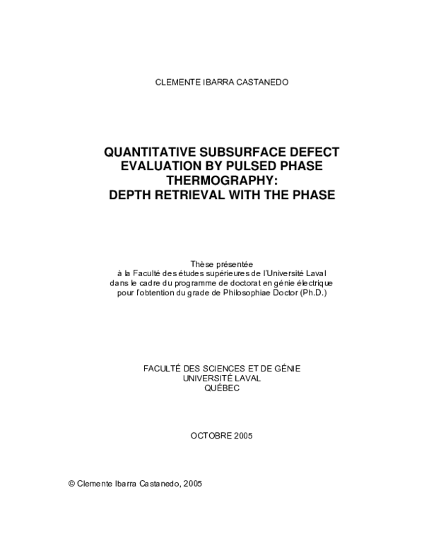 Pdf Quantitative Subsurface Defect Evaluation By Pulsed Phase Thermography Depth Retrieval