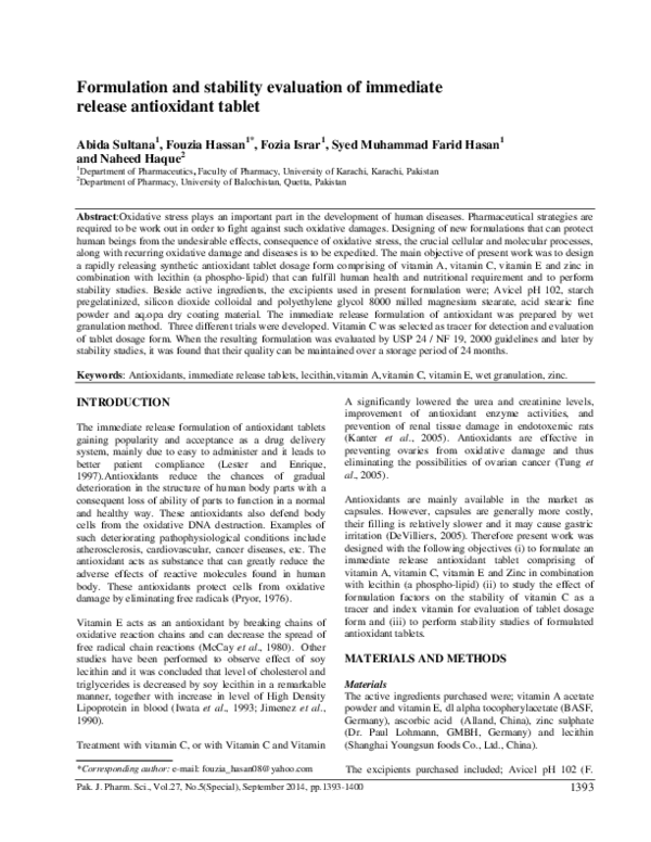(PDF) Formulation and stability evaluation of immediate release ...