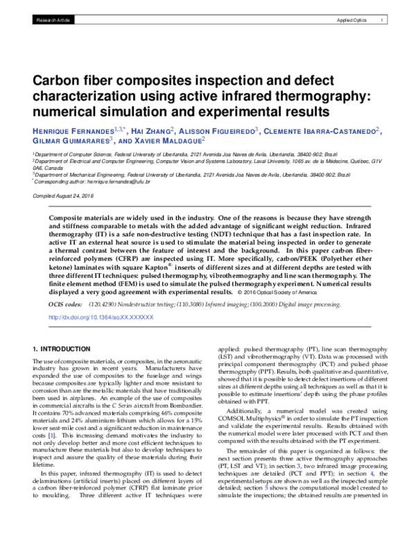 Pdf Carbon Fiber Composite Inspection And Defect Characterization Using Active Infrared