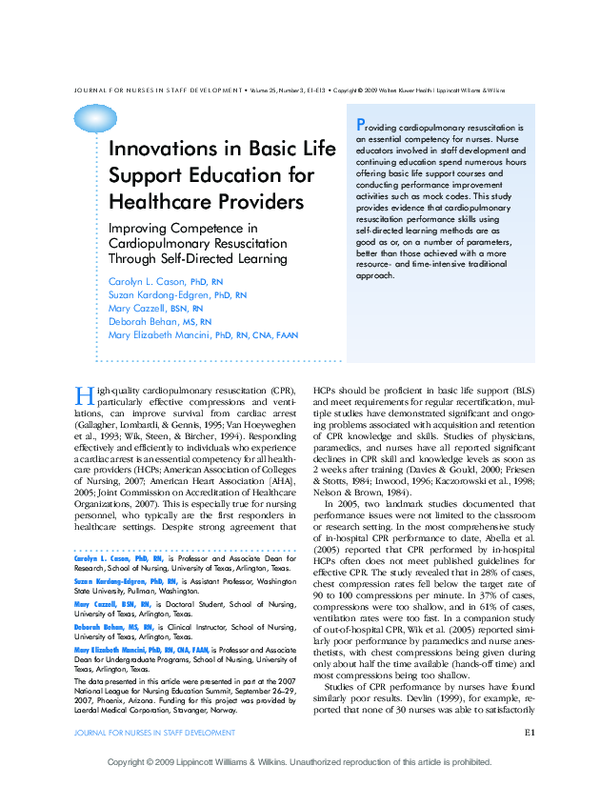 (PDF) Innovations in basic life support education for healthcare ...