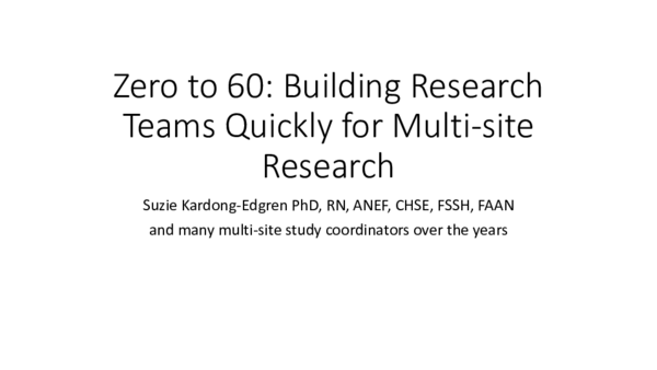 (PDF) Zero to 60: Building Research Teams Quickly for Multi-site Research