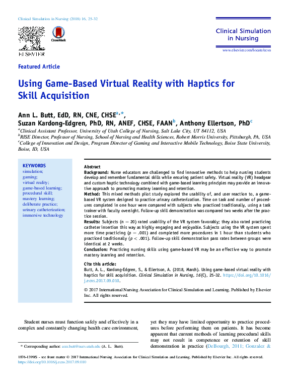 Pdf Using Game Based Virtual Reality With Haptics For Skill Acquisition