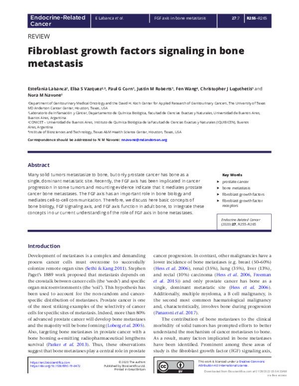 (PDF) Fibroblast growth factors signaling in bone metastasis