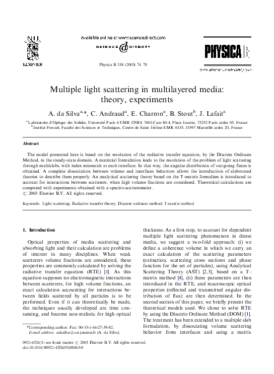 (PDF) Multiple light scattering in multilayered media: theory, experiments