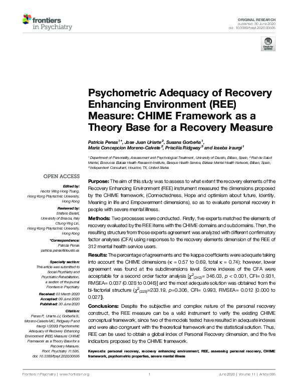 Psychometric Adequacy of Recovery Enhancing Environment (REE) Measure ...