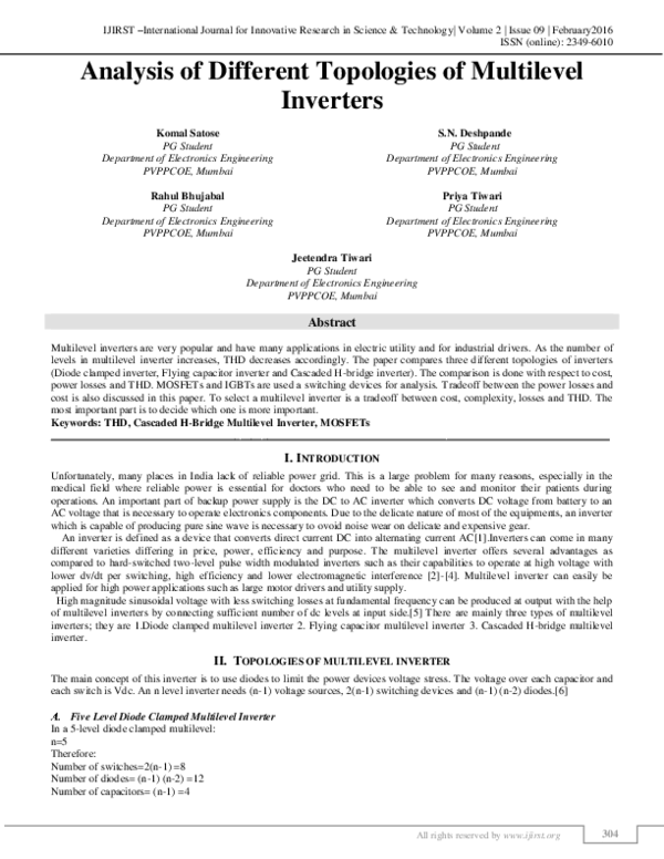 (PDF) Analysis of Different Topologies of Multilevel Inverters