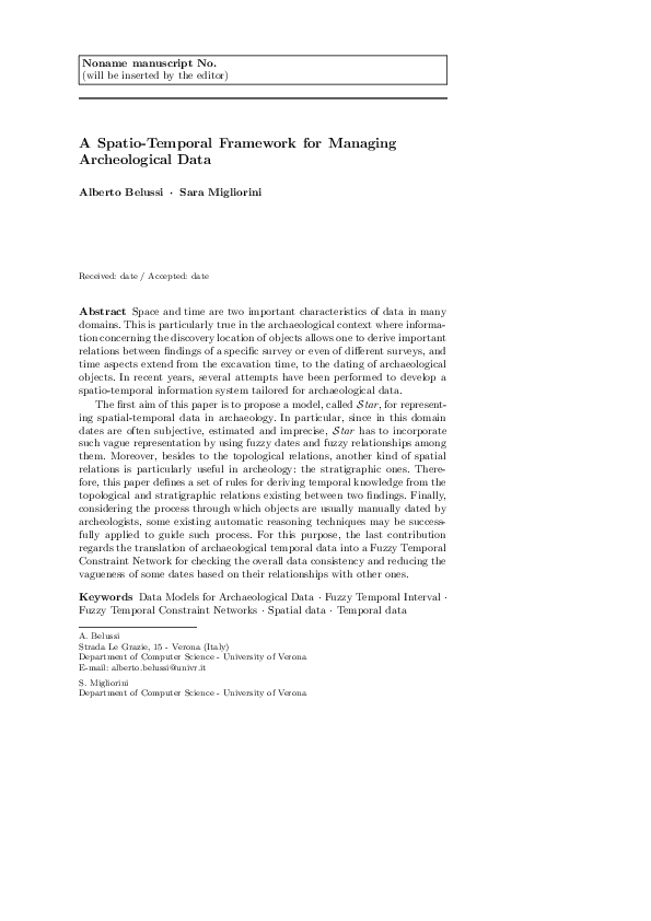 (PDF) A spatio-temporal framework for managing archeological data