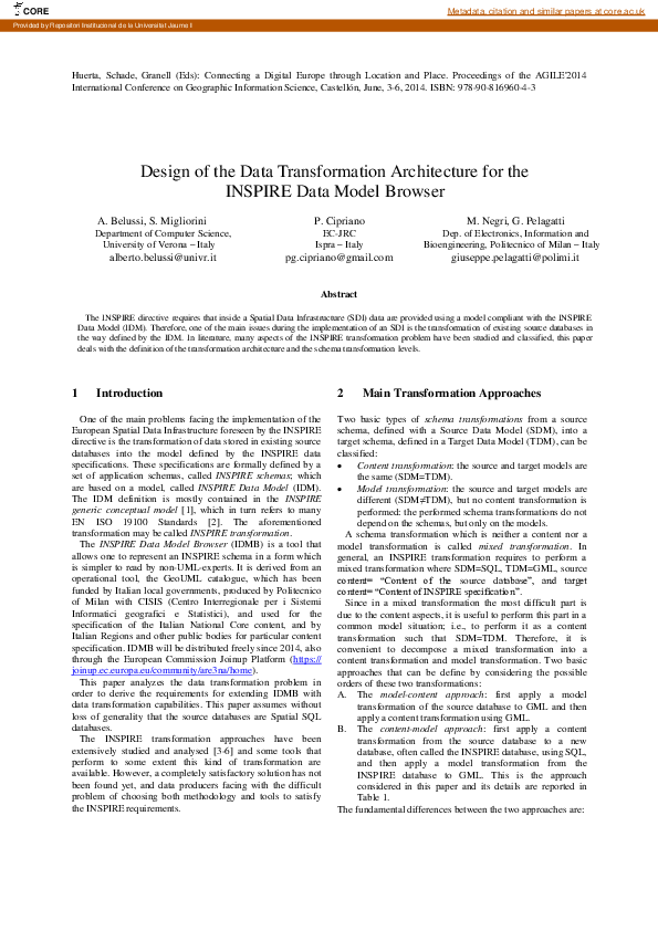 Pdf Design Ofthe Data Transformation Architecture Forthe Inspire Data Model Browser Sara