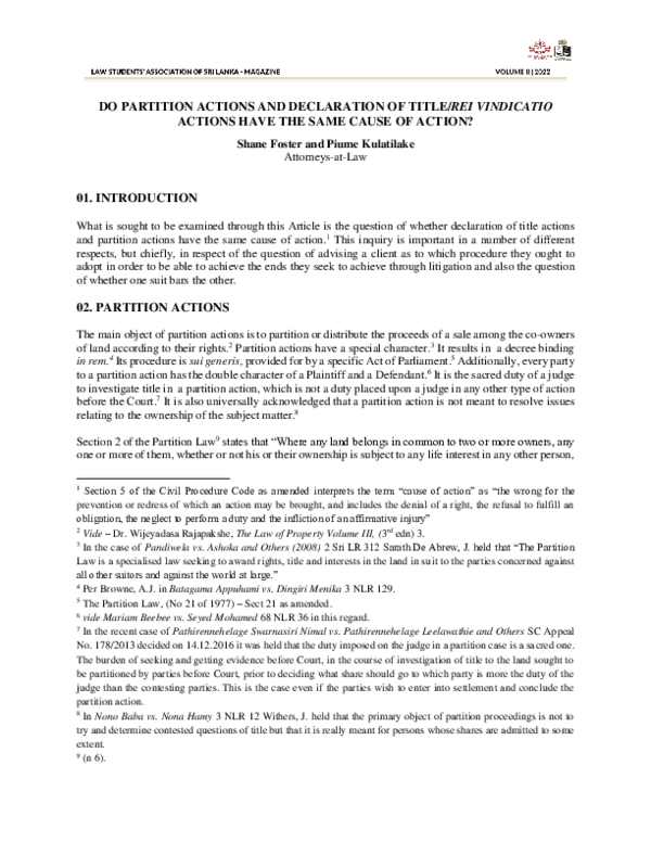 (PDF) DO PARTITION ACTIONS AND DECLARATION OF TITLE/REI VINDICATIO ...