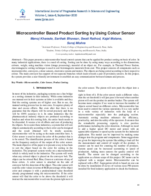 (PDF) Microcontroller Based Product Sorting by Using Colour Sensor ...