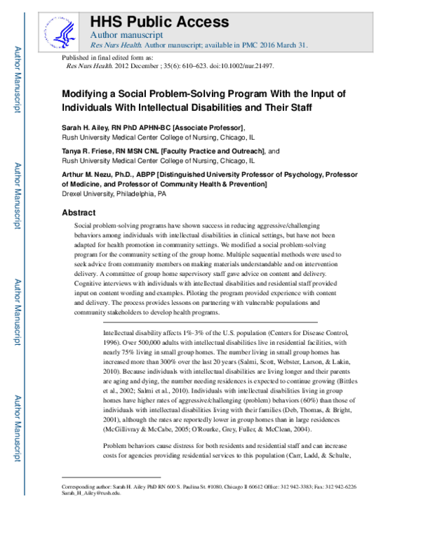 (PDF) Adapting Social Problem-Solving for Group Homes