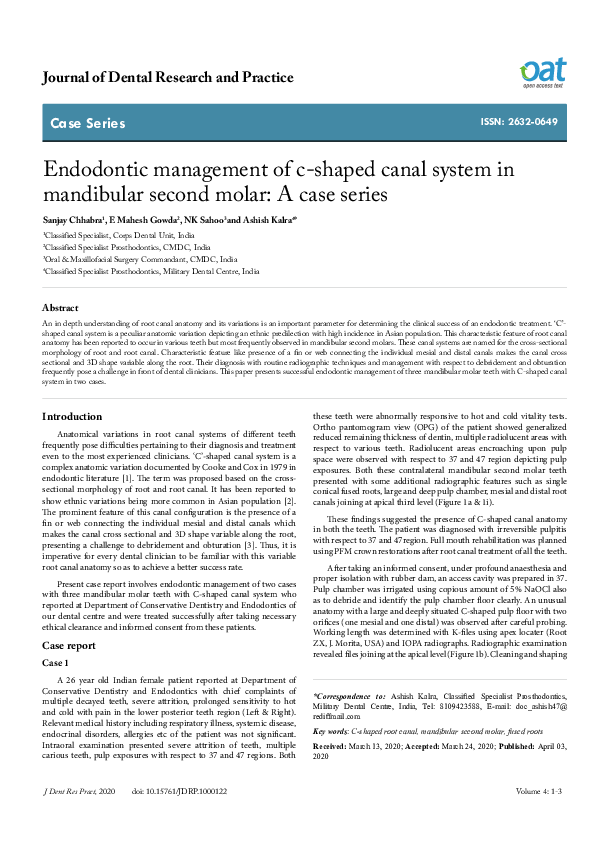 (PDF) Endodontic management of c-shaped canal system in mandibular ...