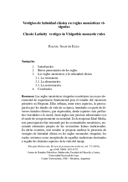 (PDF) Vestigios de latinidad clásica en reglas monásticas visigodas ...