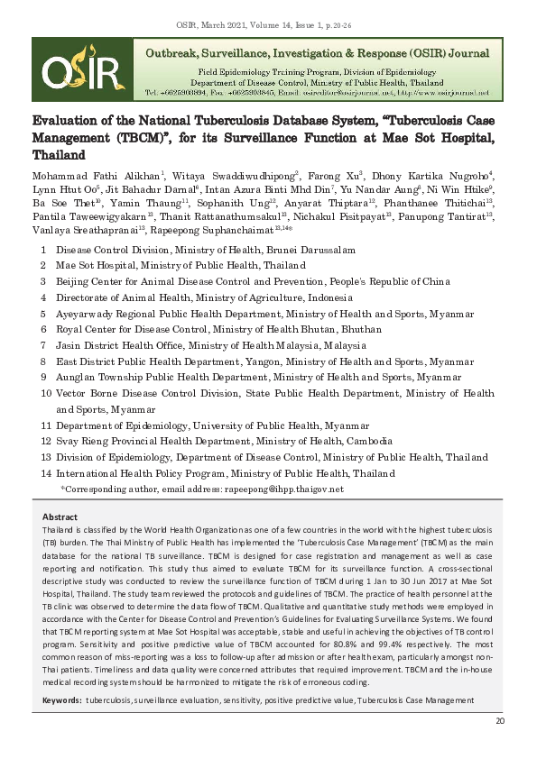 (PDF) Evaluation of the National Tuberculosis Database System ...