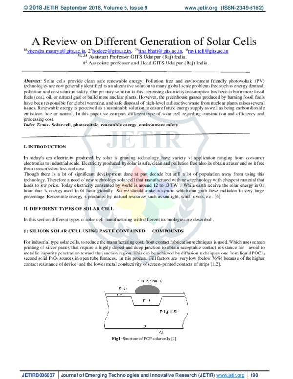 (PDF) A Review on Different Generation of Solar Cells