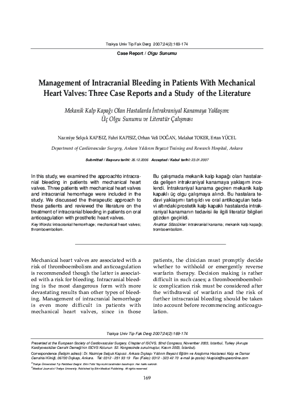 (PDF) Management of intracranial bleeding in patients with mechanical ...