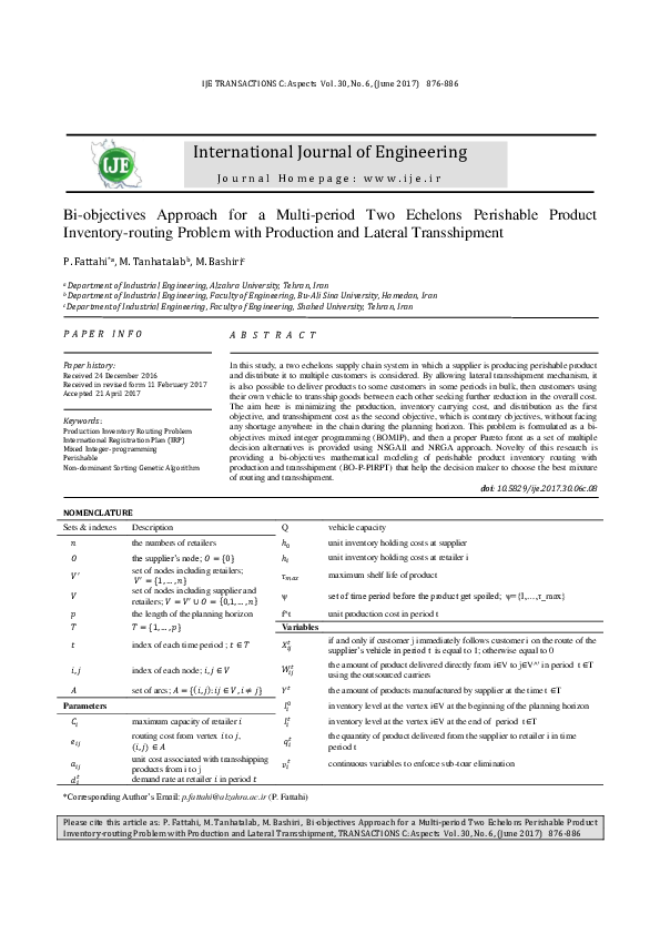 Pdf Bi Objectives Approach For A Multi Period Two Echelons Perishable Product Inventory