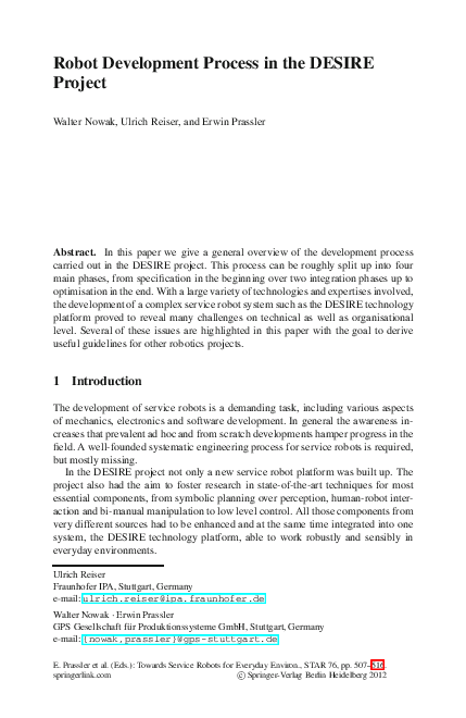 (PDF) Robot Development Process in the DESIRE Project