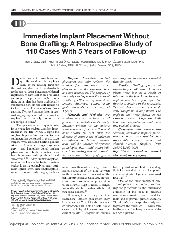 (PDF) Immediate Implant Placement Without Bone Grafting