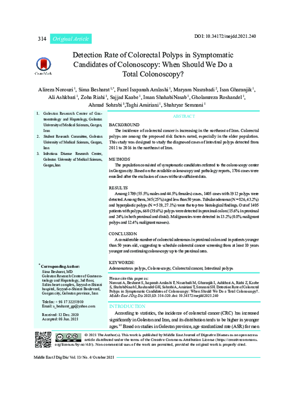 (PDF) Detection Rate of Colorectal Polyps in Symptomatic Candidates of ...