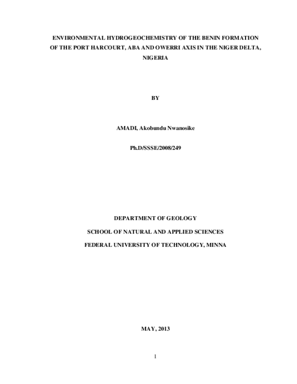 (PDF) Environmental Hydrogeochemistry of the Benin Formation of the ...