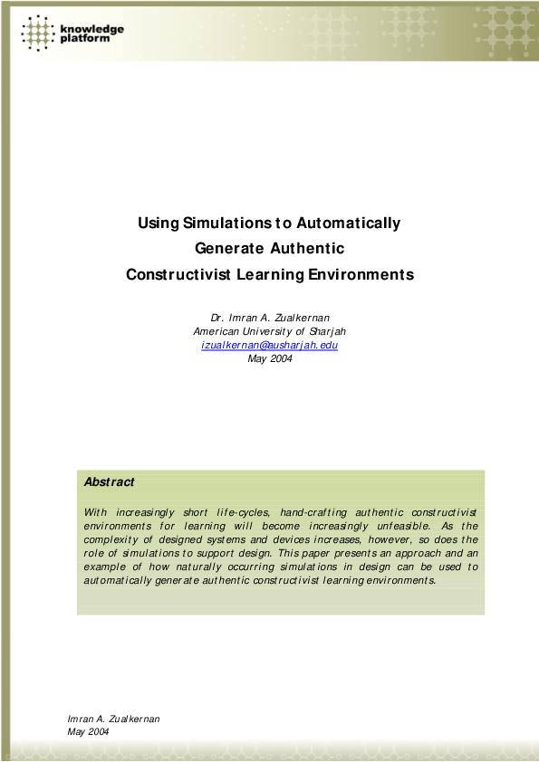 (PDF) Using simulations to automatically generate authentic constructivist learning environments