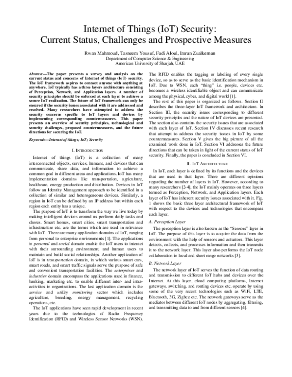 (PDF) Internet of things (IoT) security: Current status, challenges and ...