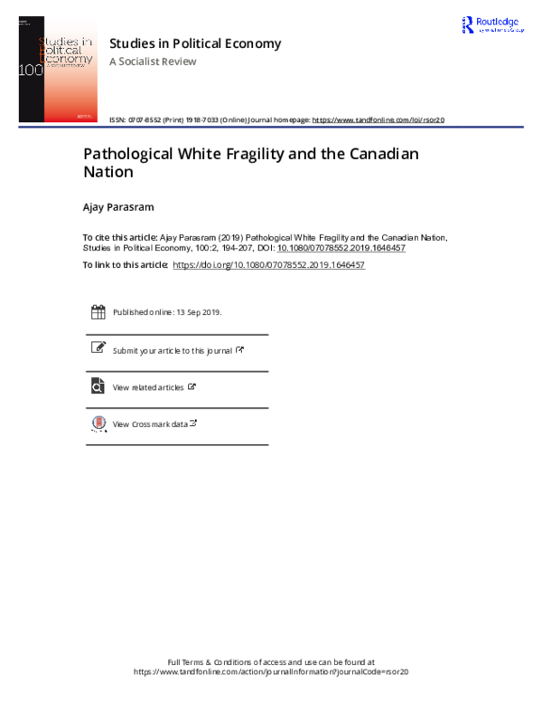(PDF) Pathological White Fragility and the Canadian Nation
