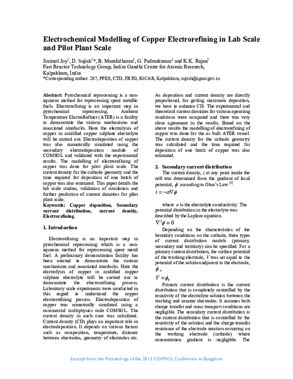 (PDF) Electrochemical Modelling of Copper Electrorefining in Lab Scale ...