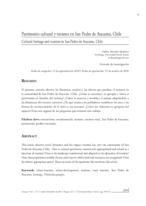 (PDF) Patrimonio cultural y turismo en San Pedro de Atacama, Chile