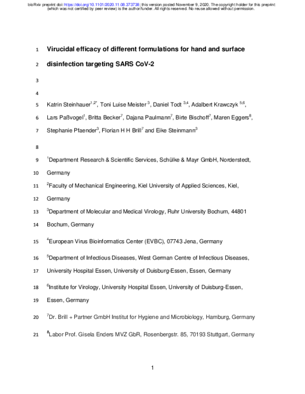 (PDF) Virucidal efficacy of different formulations for hand and surface ...