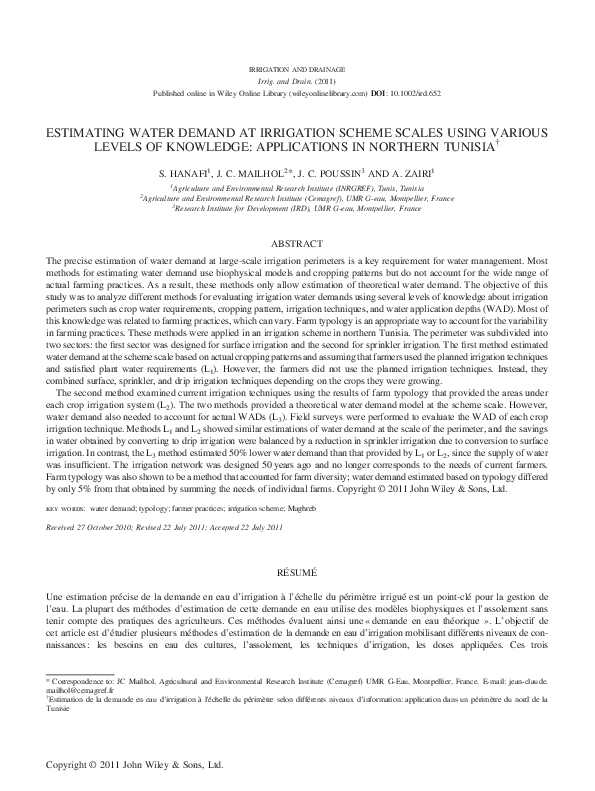 (PDF) Estimating Water Demand at Irrigation Scheme Scales Using Various ...