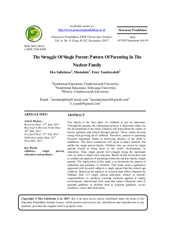 (PDF) The Struggle Of Single Parent: Pattern Of Parenting In The ...