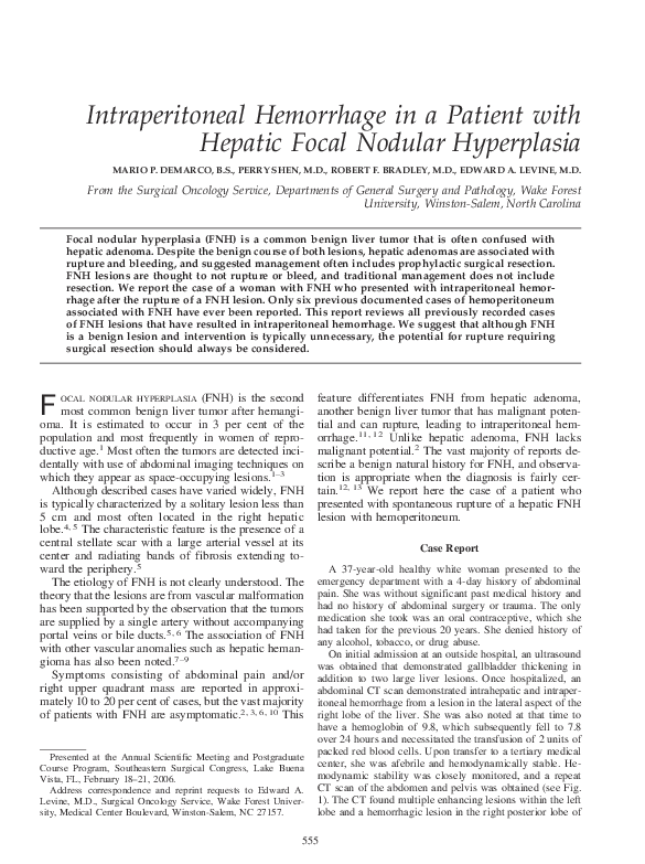 (PDF) Intraperitoneal Hemorrhage in a Patient with Hepatic Focal ...